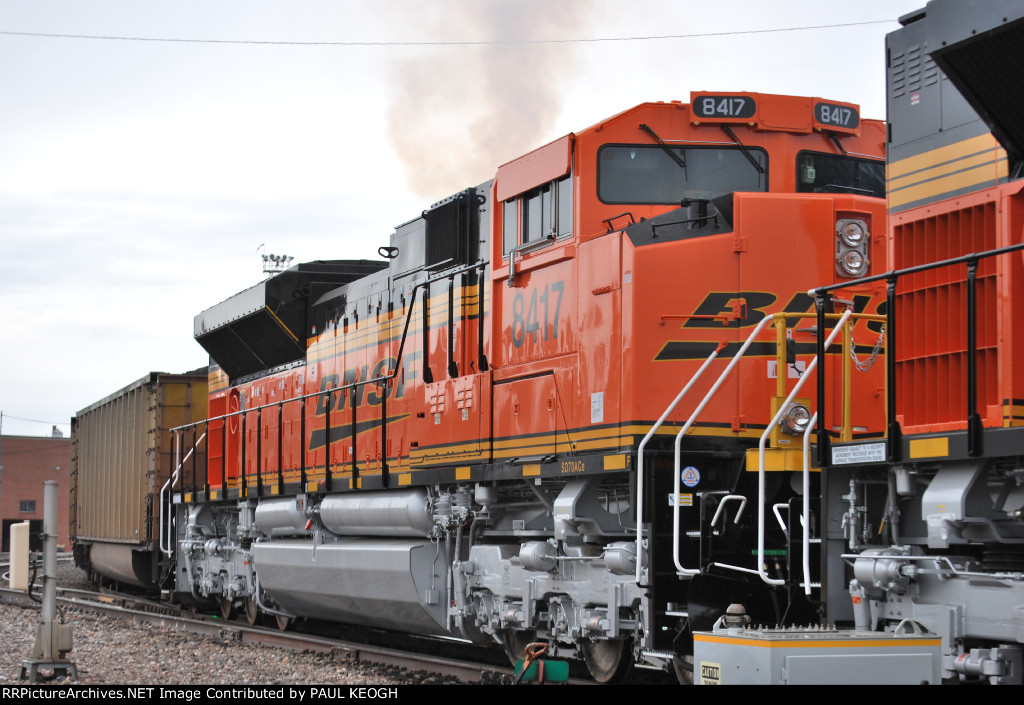 BNSF 8417 Newest SD-70ACe at BNSF Railway belches Gray Smoke as She Pushes a Loaded Coal Train ...